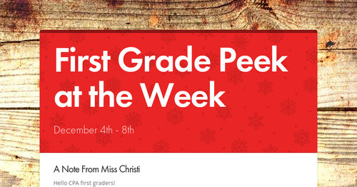 First Grade Peek at the Week | Smore Newsletters