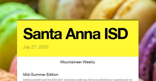 Santa Anna Isd Smore Newsletters For Education